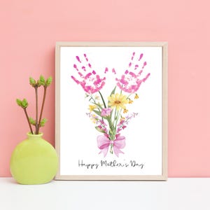 Mother's Day Flower Bouquet Handprint Art Craft DIY, Yellow Pink Floral ...