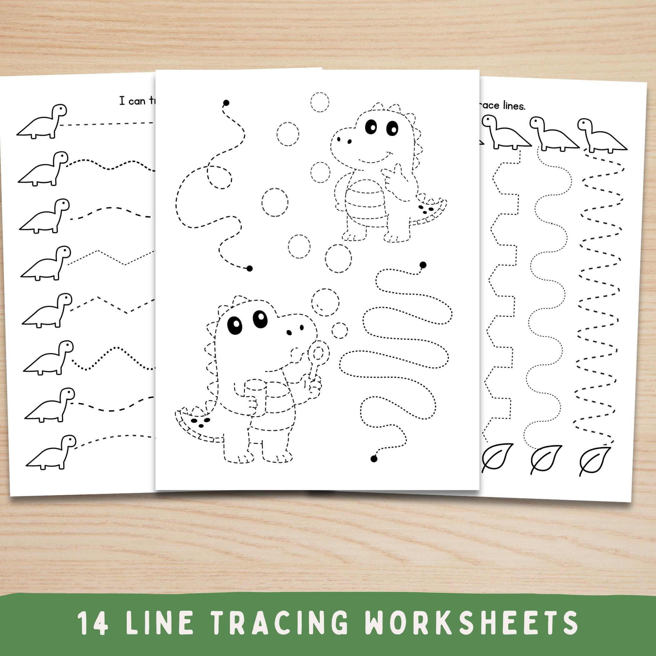 Dinosaur Line Tracing Worksheet Bundle, Preschool Fine Motor Skills ...