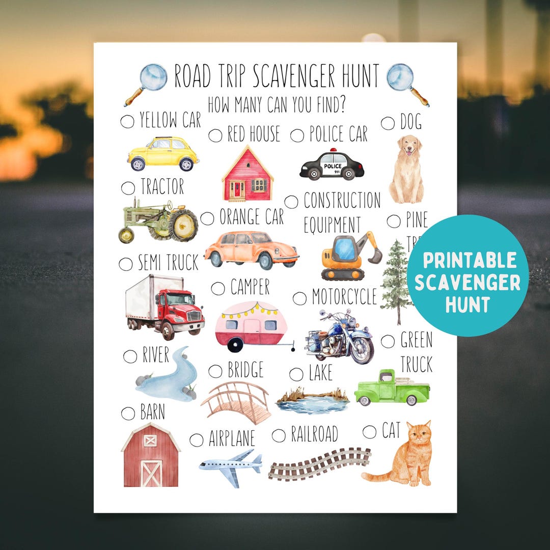 Road Trip Scavenger Hunt for Kids, Scavenger Hunt for Car Ride ...