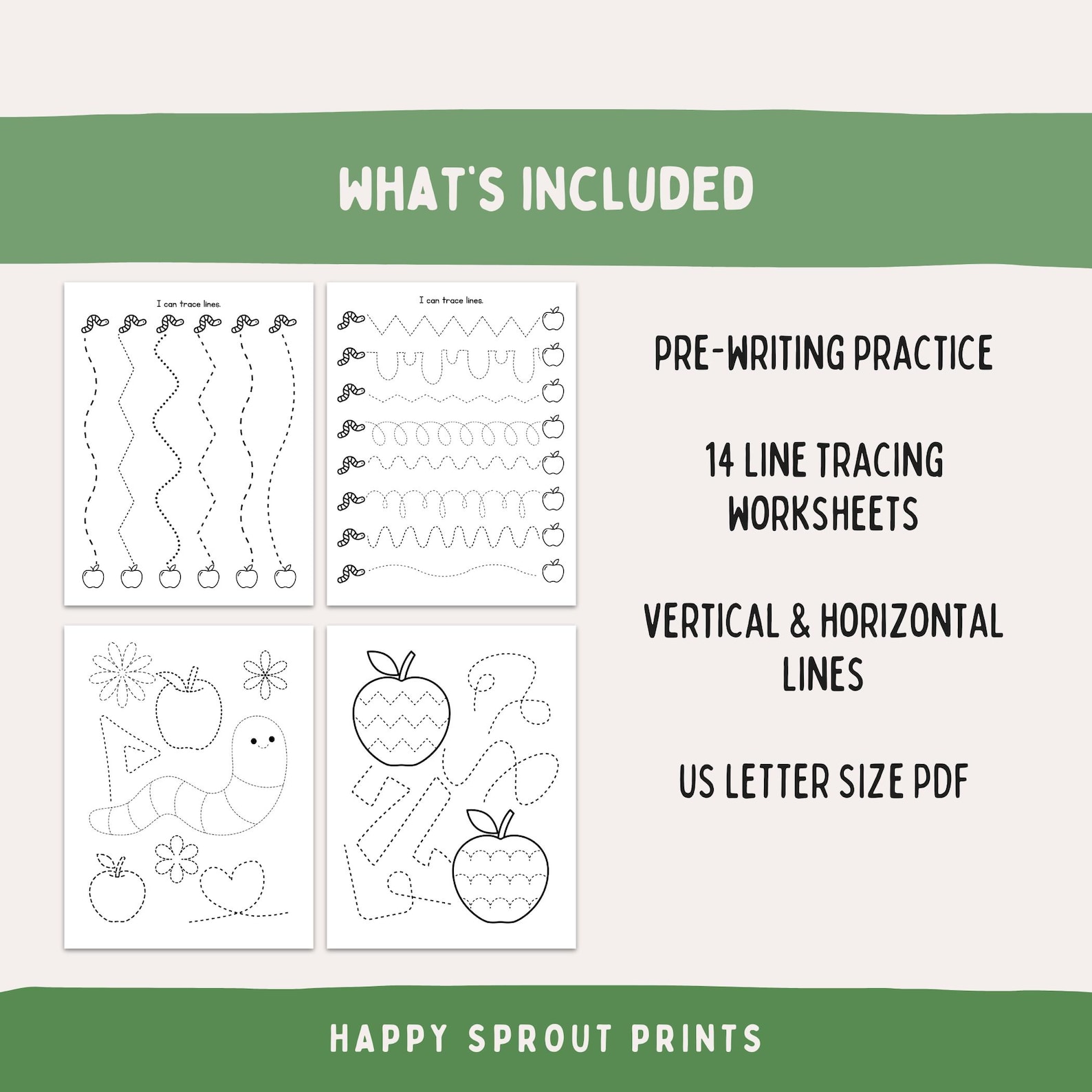 Apple Line Tracing Worksheet Bundle, Preschool Fine Motor Skills ...