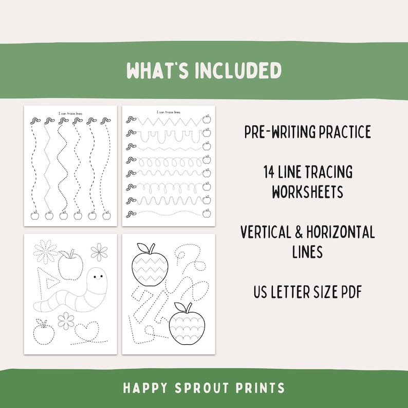 Apple Line Tracing Worksheet Bundle, Preschool Fine Motor Skills ...