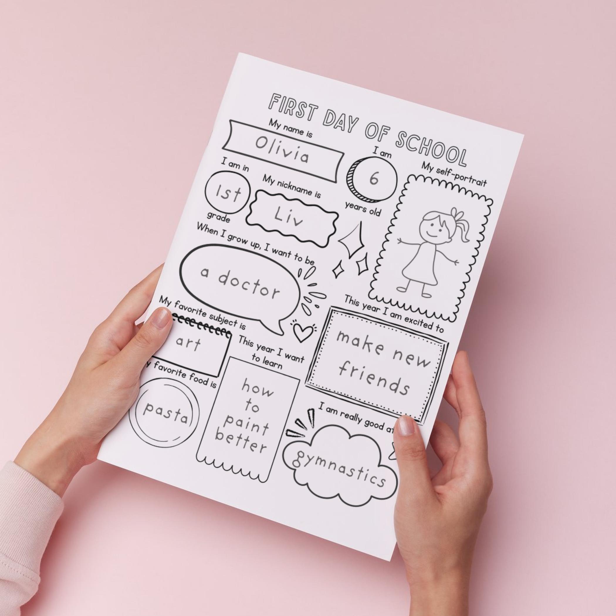 Back to School All About Me Worksheet, Doodle First Day of School Get ...