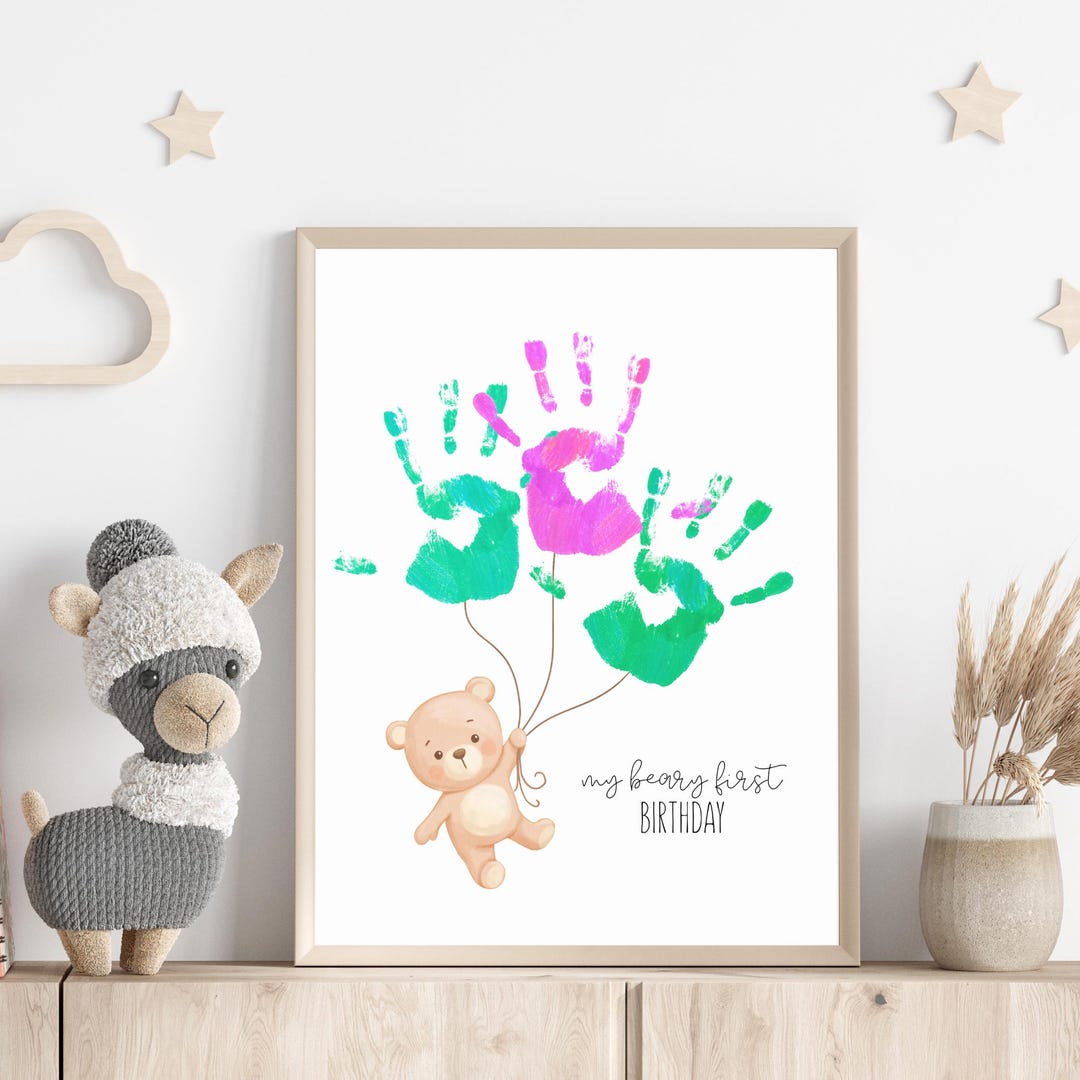 Beary First Birthday Handprint Craft, My First Birthday Keepsake Art ...