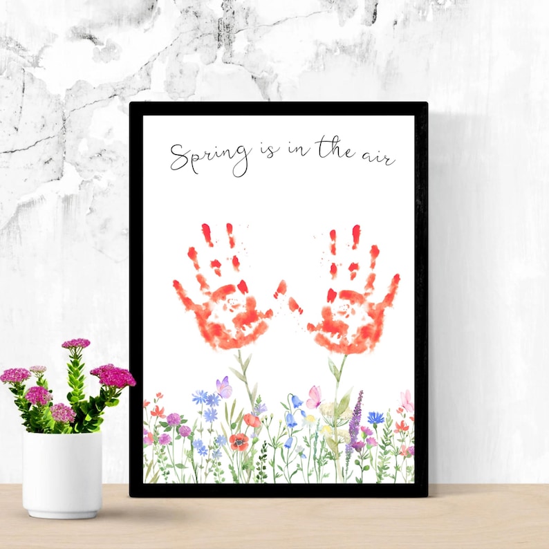 Spring is in the Air Handprint Art Craft, Watercolor Spring Floral ...