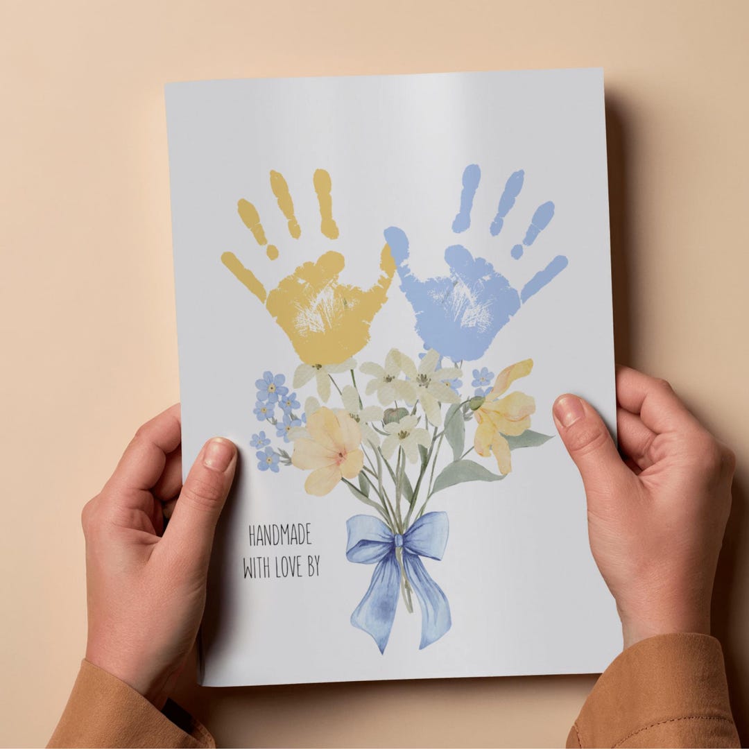 Handmade With Love Handprint Craft DIY, Spring Flower Bouquet Footprint ...
