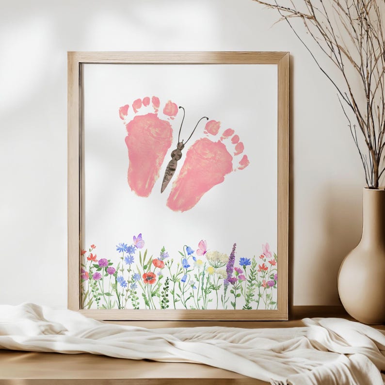 Butterfly Baby Footprint Keepsake Art, Infant Footprint Art for Summer ...