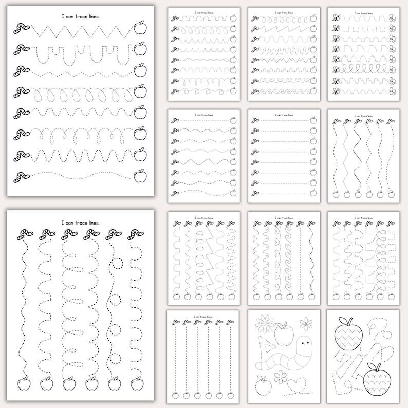 Apple Line Tracing Worksheet Bundle, Preschool Fine Motor Skills ...