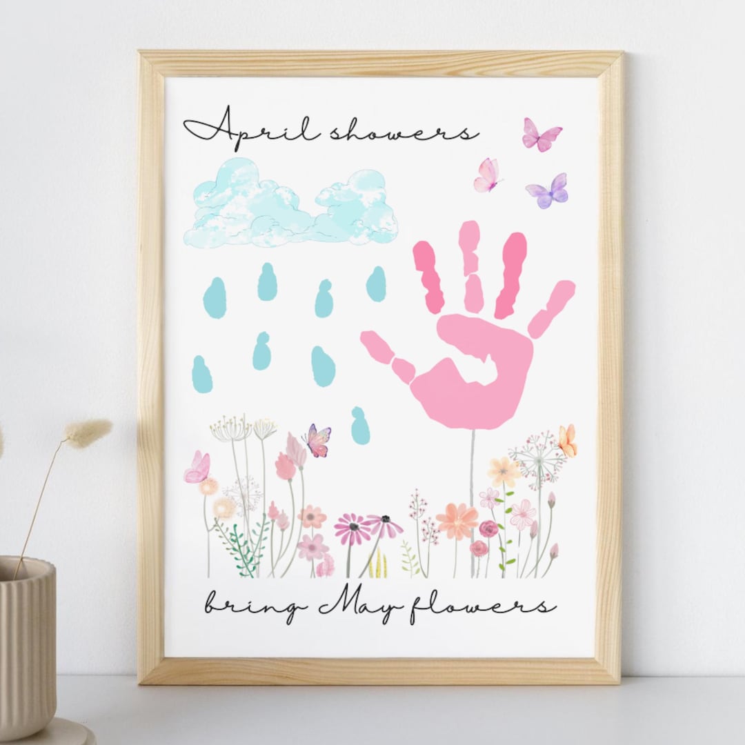 April Showers Bring May Flowers Handprint Craft Print, Pre K ...