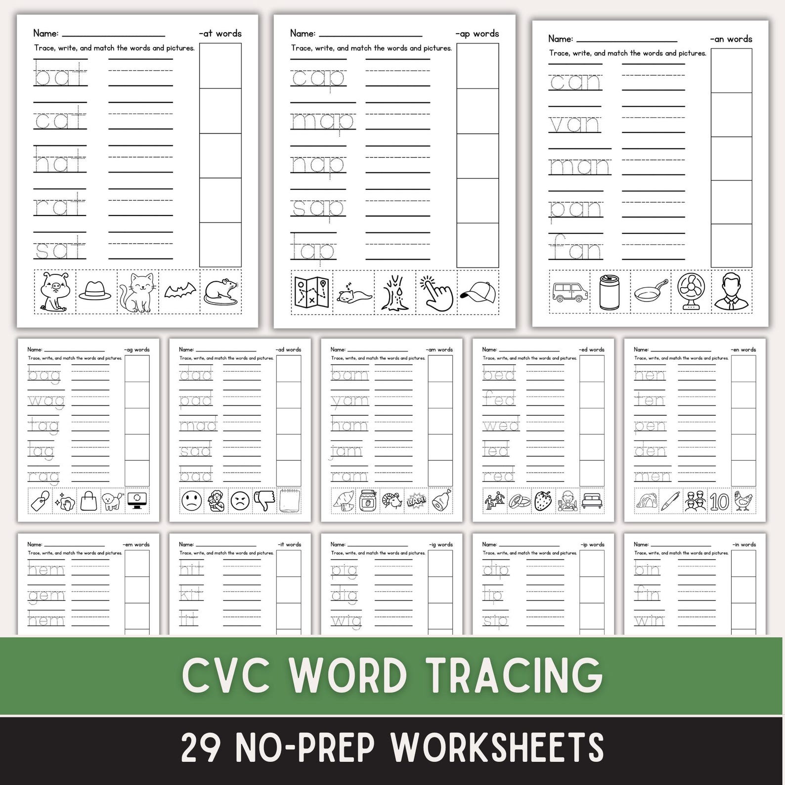 CVC Word Worksheets, Cvc Words With Picture, Handwriting Fine Motor ...