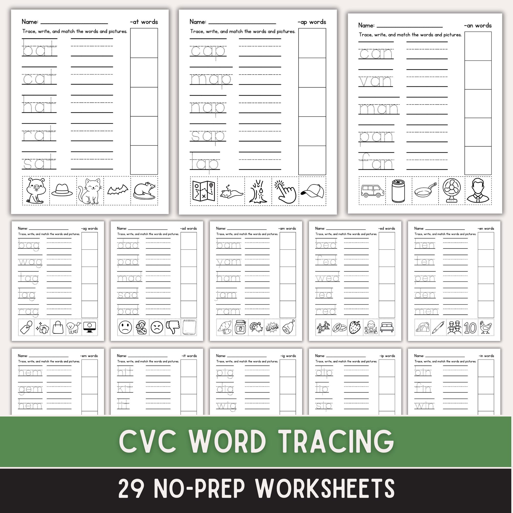 CVC Word Worksheets, Cvc Words With Picture, Handwriting Fine Motor ...