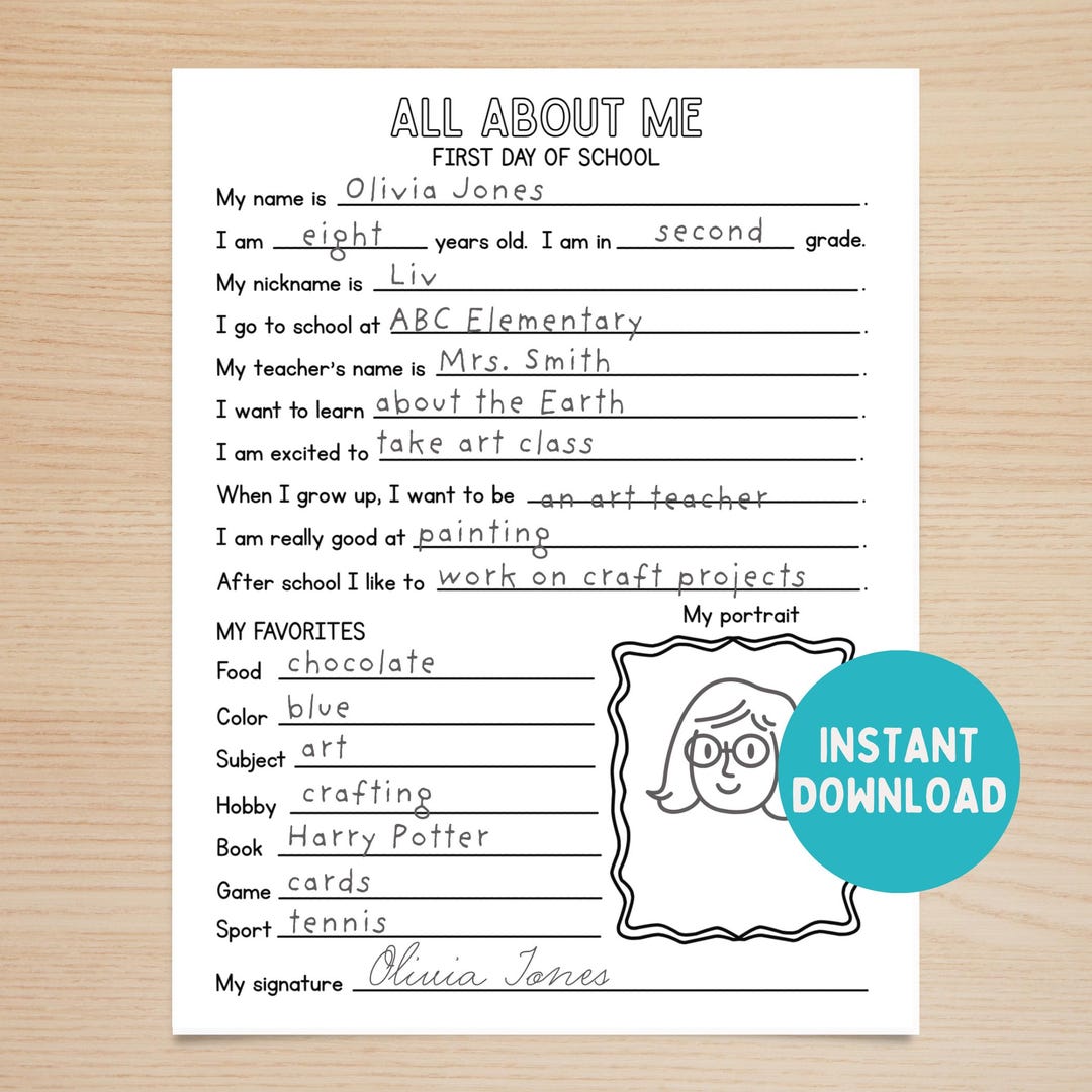 Back to School All About Me Worksheet, First Day of School Get to Know ...