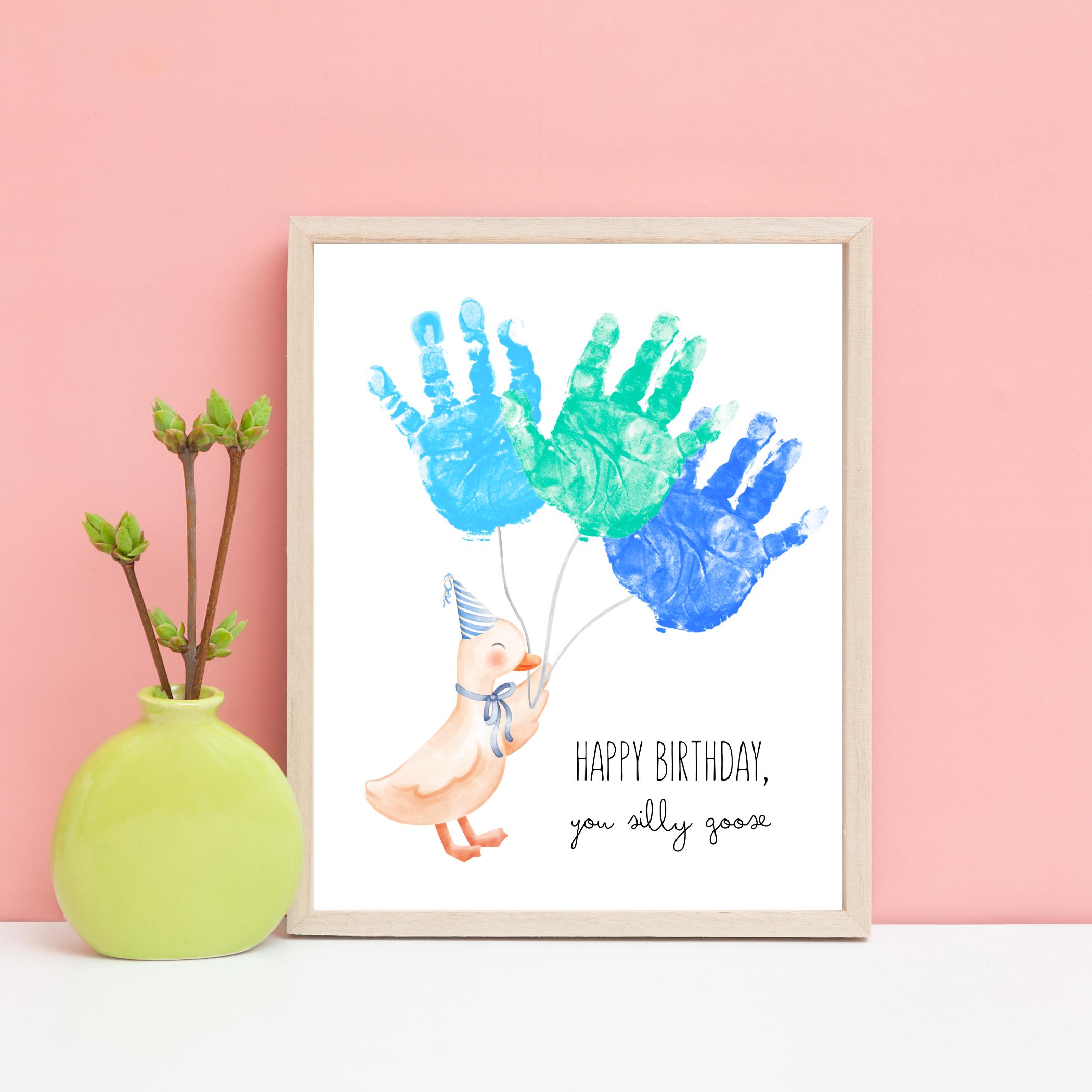 Silly Goose Handprint Art Craft DIY, Happy Birthday Balloon Handprint ...