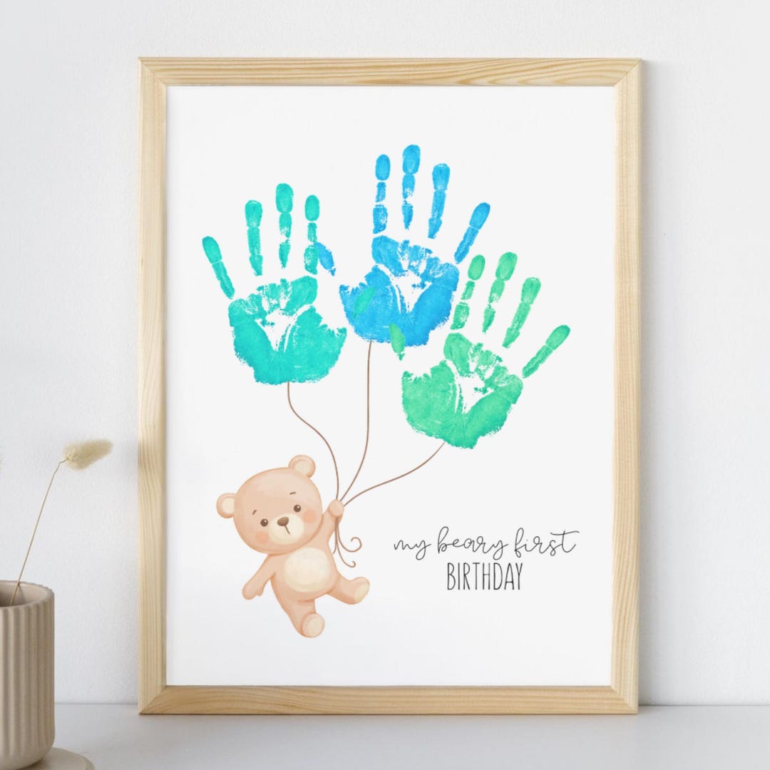 My First Birthday Handprint Craft, Beary First Birthday Keepsake Art ...