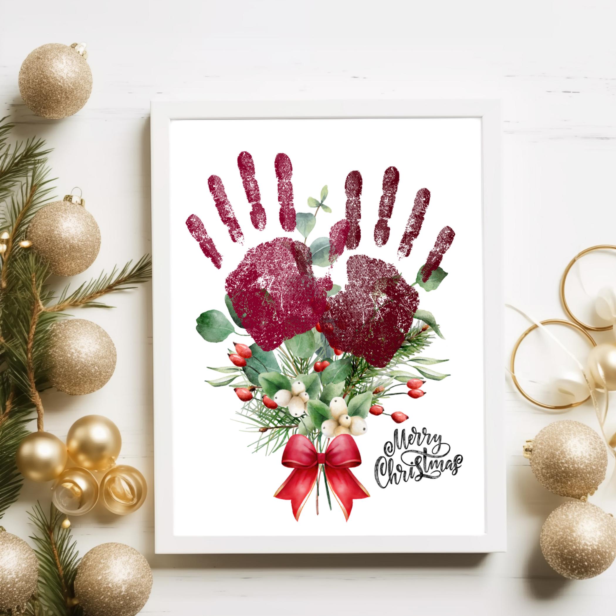 Merry Christmas Handprint Craft, Winter Flower Bouquet Handprint ...