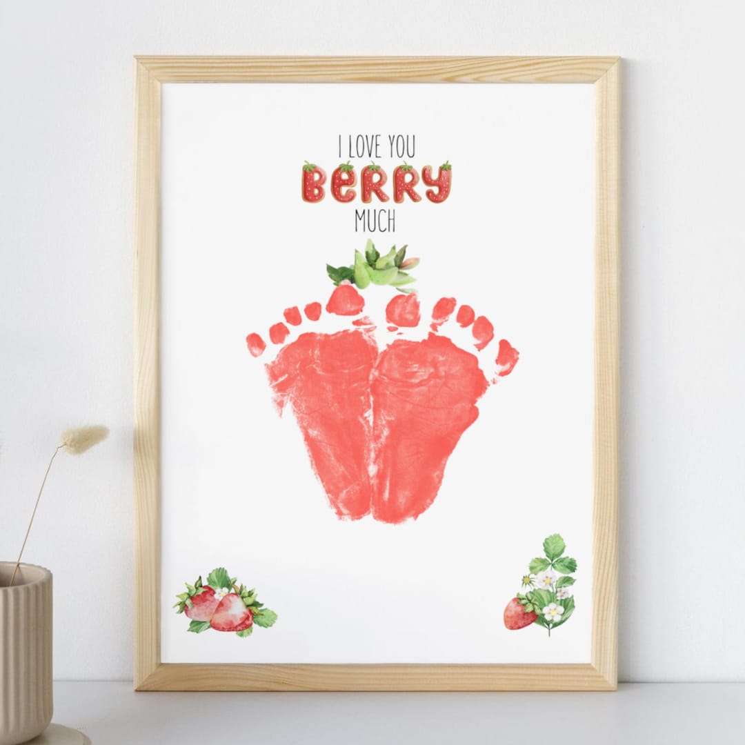I Love You Berry Much Footprint Art Craft DIY, Mother's Day Handprint ...