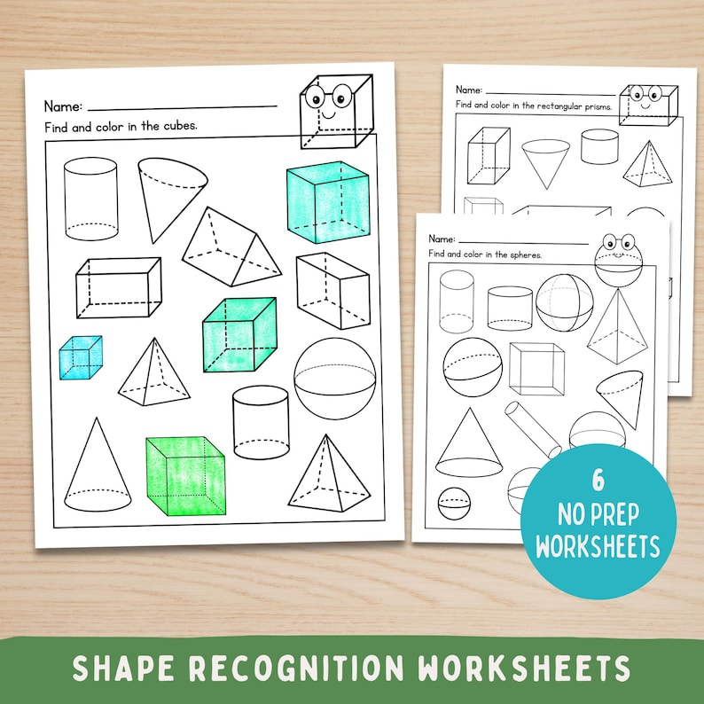 Preschool Worksheet Learn Shapes, 3D Shape Matching Worksheet, Trace ...
