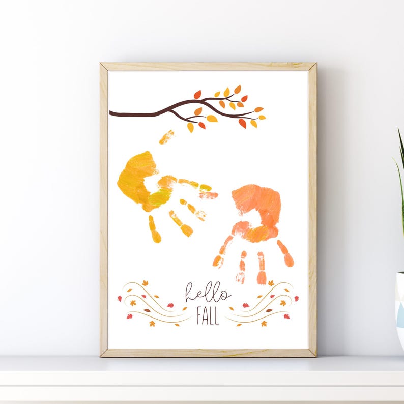 Hello Fall Handprint Art Craft DIY, Falling Leaves Autumn Handprint ...