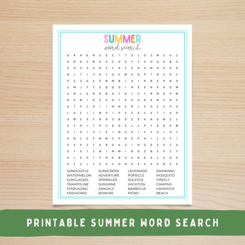 Summer Word Search Activity for Elementary Kids, Printable Last Day of ...