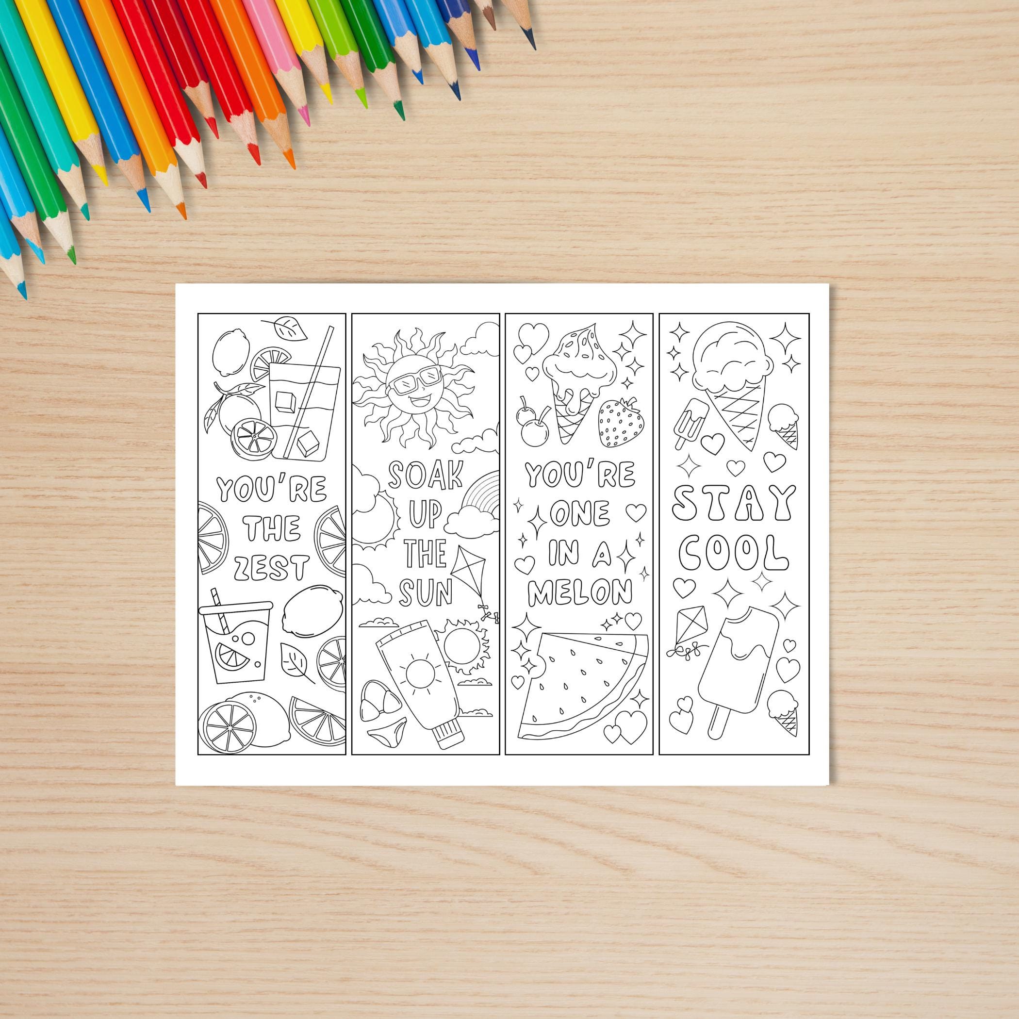 Summer Coloring Bookmarks, Fruit Coloring Bookmarks, Printable Kids ...