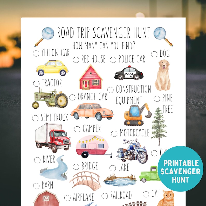 Kids Road Trip Scavenger Hunt, Car Ride Scavenger Hunt, Summer Break ...