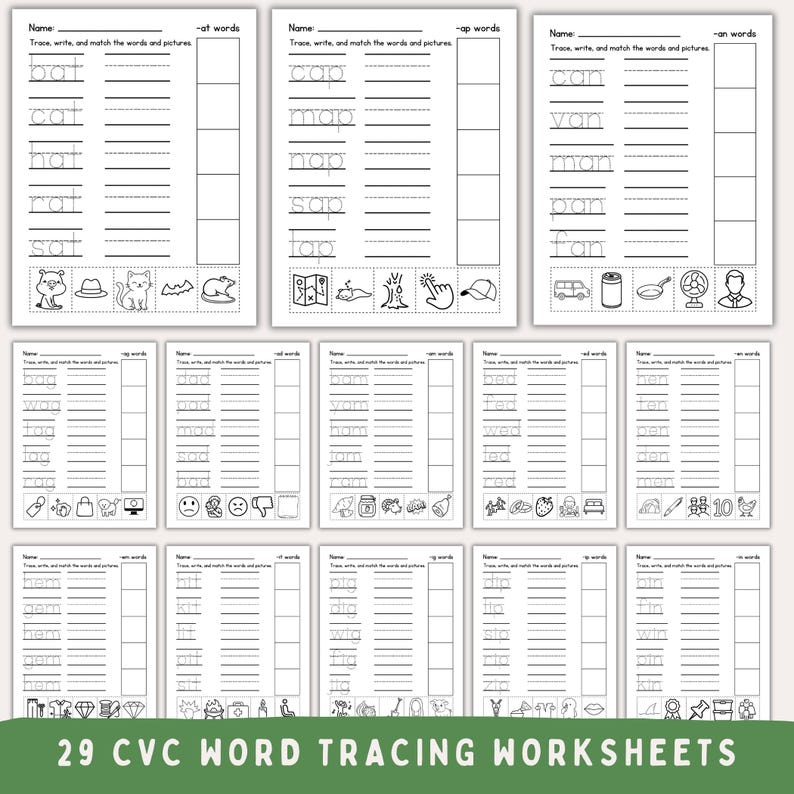 CVC Word Worksheets, Cvc Words With Picture, Handwriting Fine Motor ...