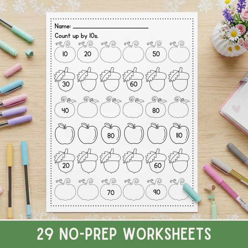 Fall Skip Counting Worksheets, Skip Counting by 2, 3, 5, and 10 ...