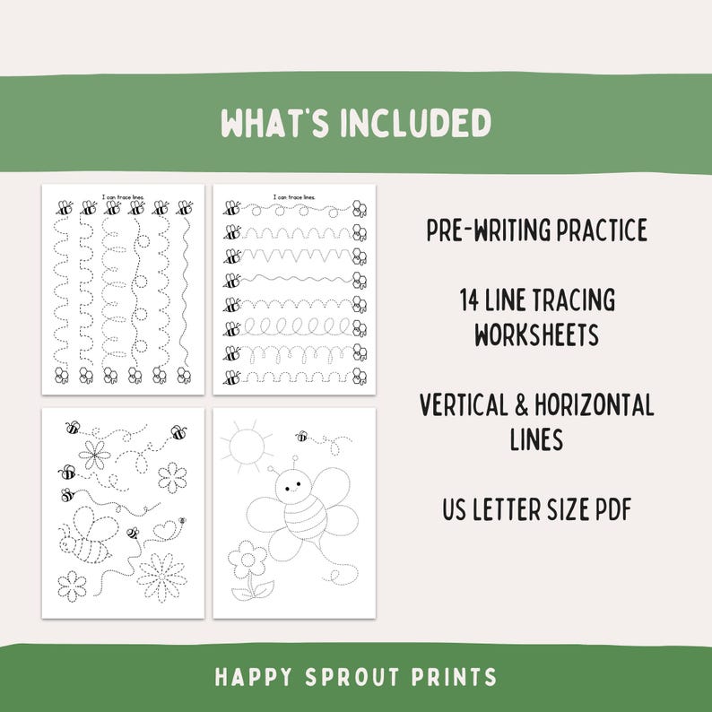 Bee Line Tracing Worksheet Bundle, Preschool Fine Motor Skills ...