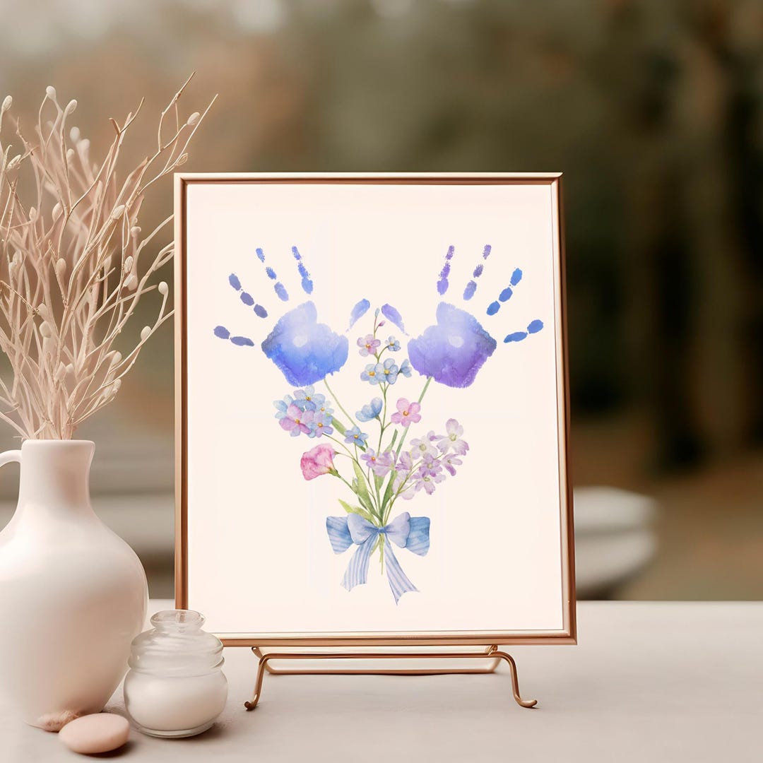 Summer Flower Bouquet Handprint Art Craft DIY, Watercolor Spring Floral ...