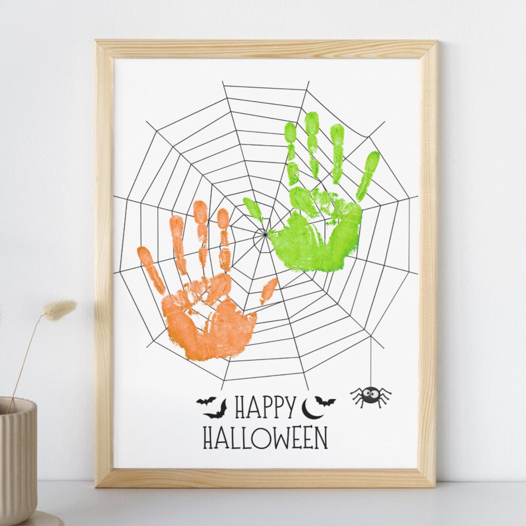 Happy Halloween Handprint Art Craft DIY, Fall Spiderweb Footprint Craft ...