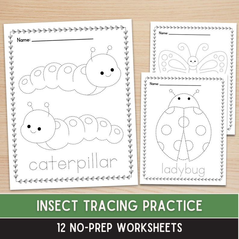 Insects Line Tracing Worksheet Bundle, Bug Themed Preschool Fine Motor ...