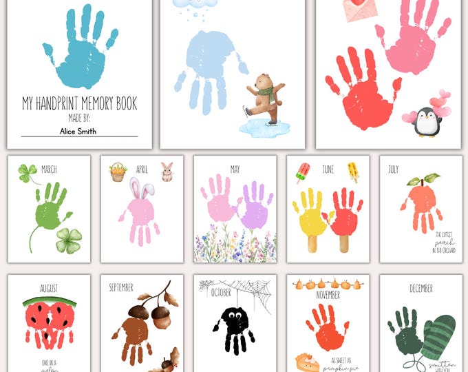 Handprint Art Memory Book, Printable Kids Calendar, 12 Month ...