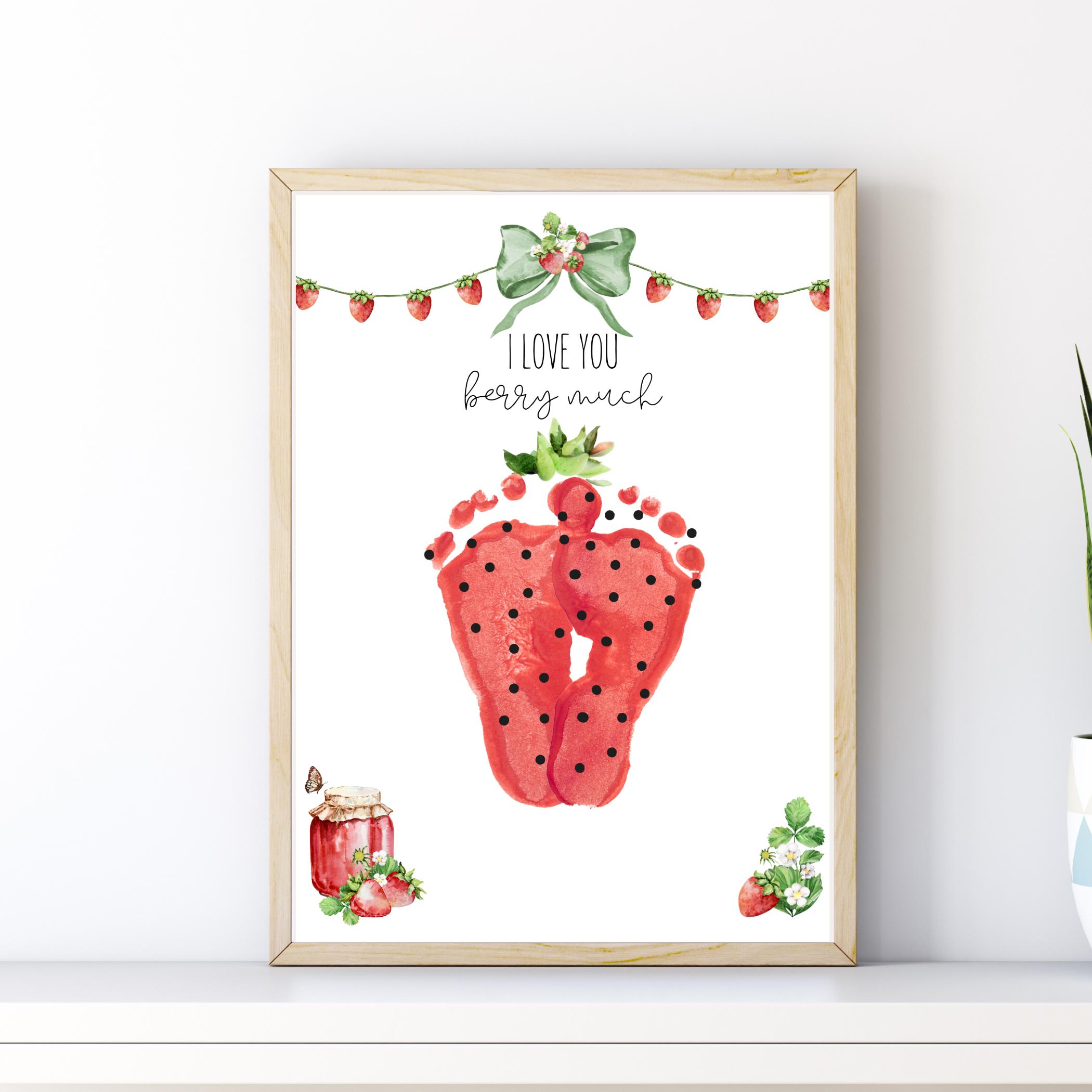 I Love You Berry Much Footprint Craft DIY, Strawberry Valentine's Day ...