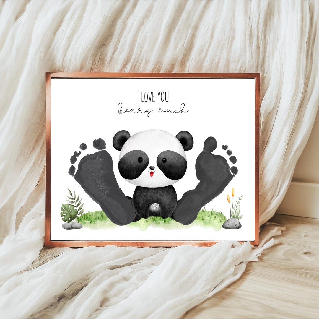 I Love You Beary Much Footprint Craft DIY, Valentine's Day Panda Bear ...