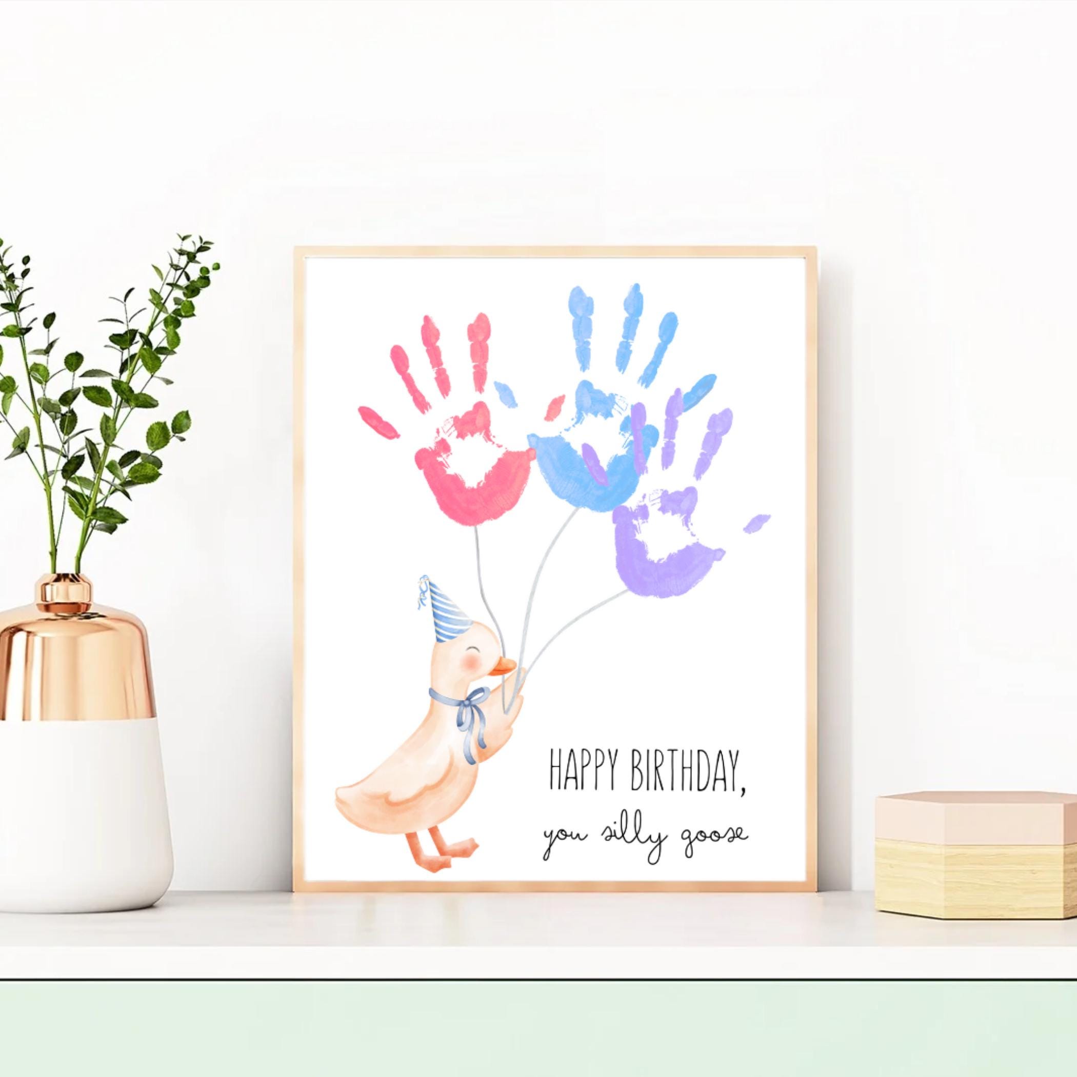 Silly Goose Handprint Art Craft DIY, Happy Birthday Balloon Handprint ...