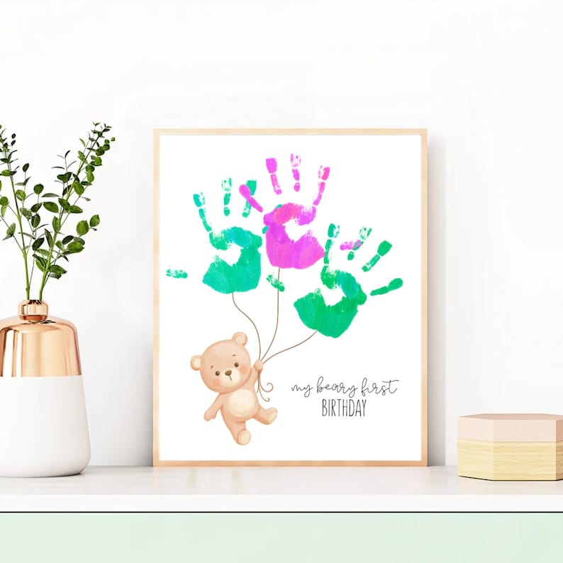 Beary First Birthday Handprint Craft, My First Birthday Keepsake Art ...