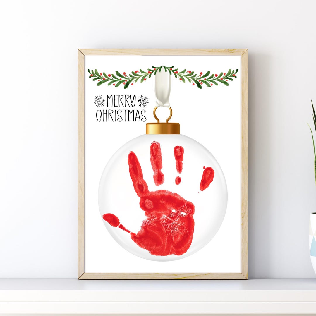 Merry Christmas Ornament Handprint Craft, Christmas Footprint Art ...