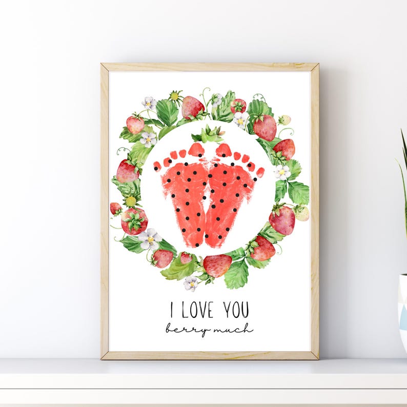 I Love You Berry Much Footprint Art Craft DIY, Summer Strawberry ...
