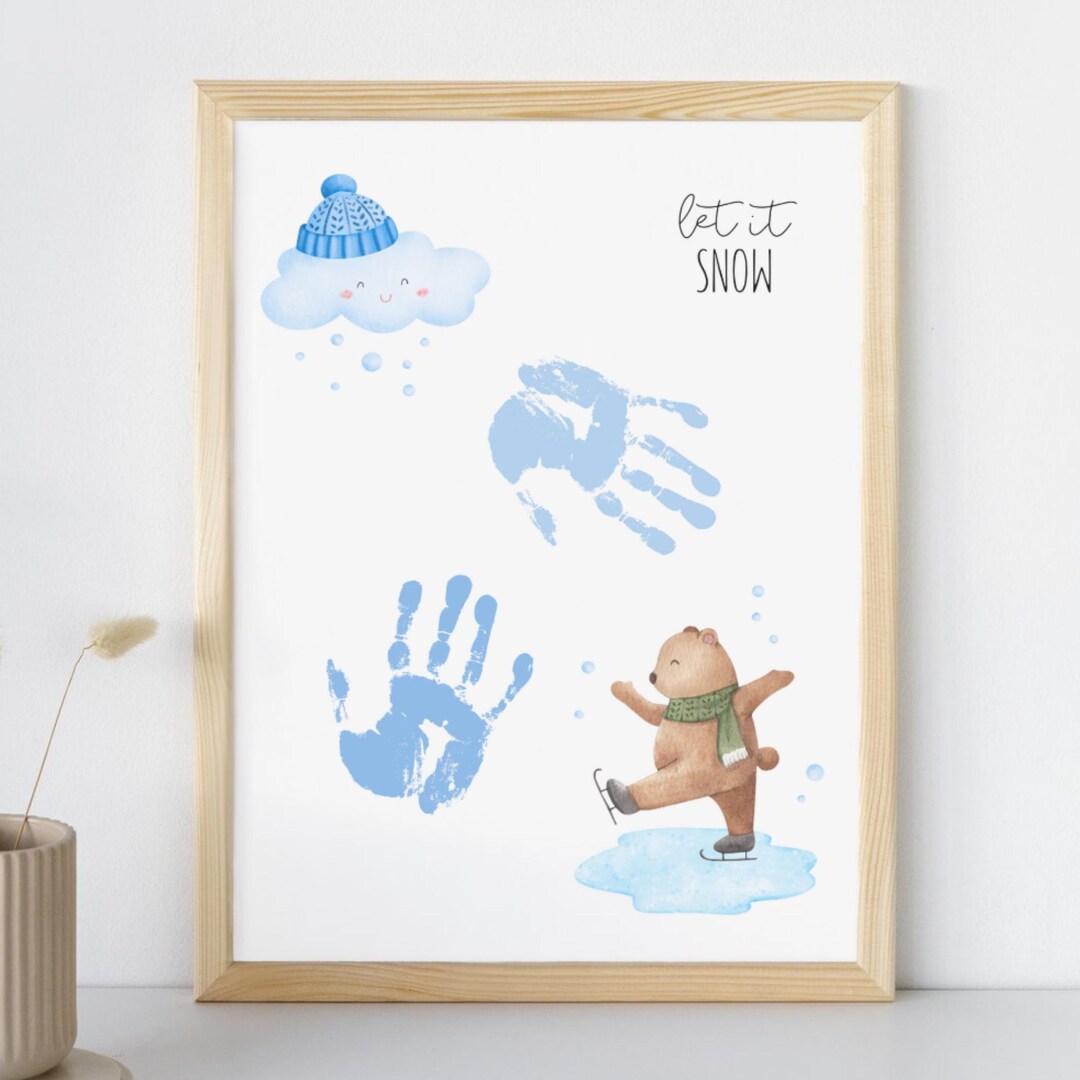 Let It Snow Handprint Craft DIY, Skating Bear Handprint Art Winter ...