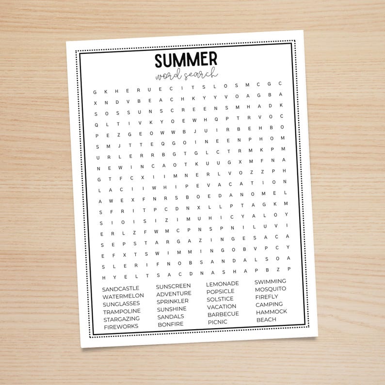 Summer Word Search Activity for Elementary Kids, Printable Last Day of ...