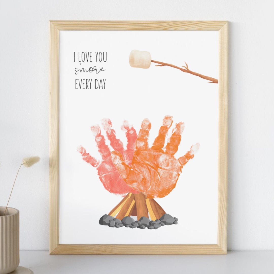 I Love You S'more Handprint Art, Campfire Art Craft DIY, Father's Day ...
