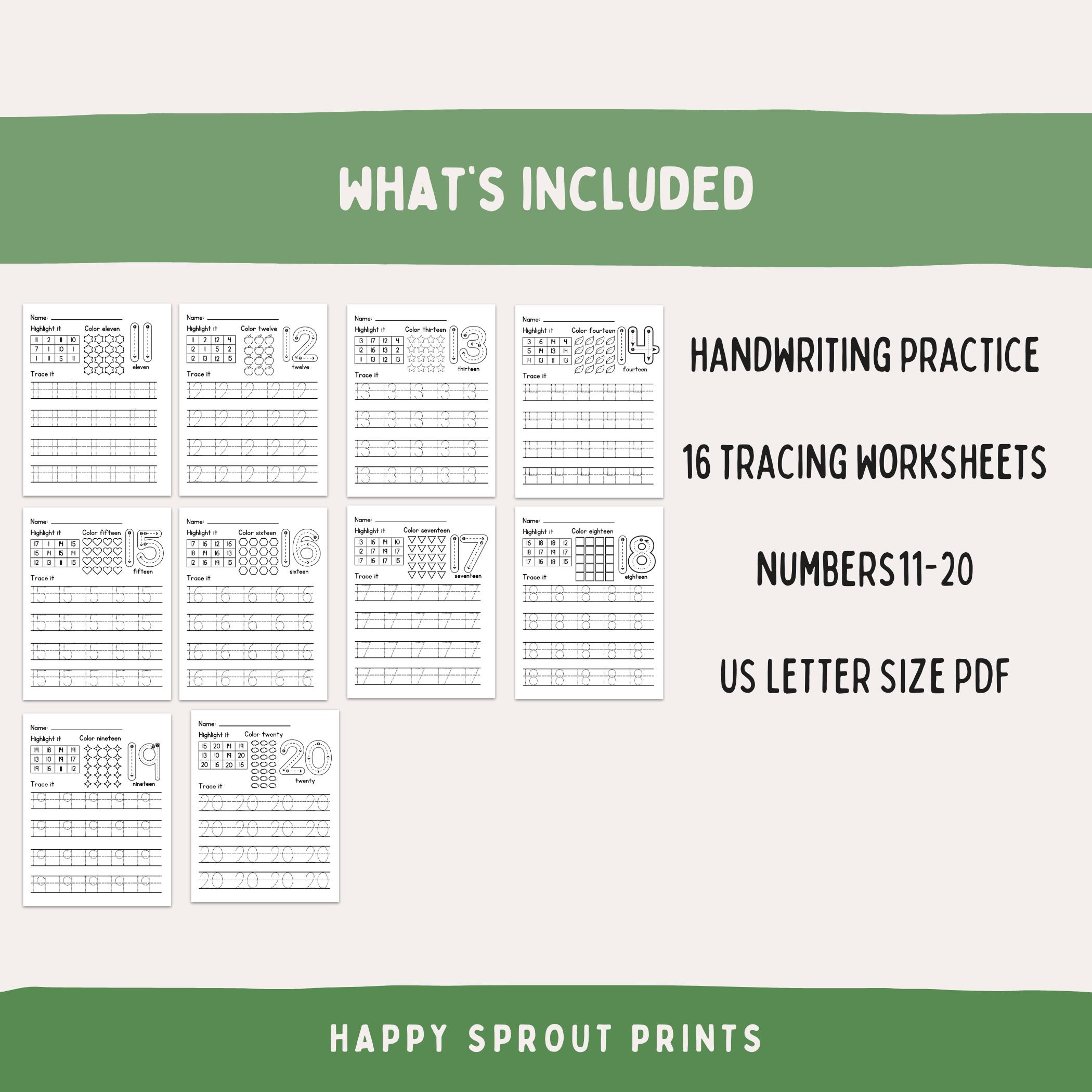 11-20 Number Tracing Worksheets, Number Tracing Cards, Preschool ...