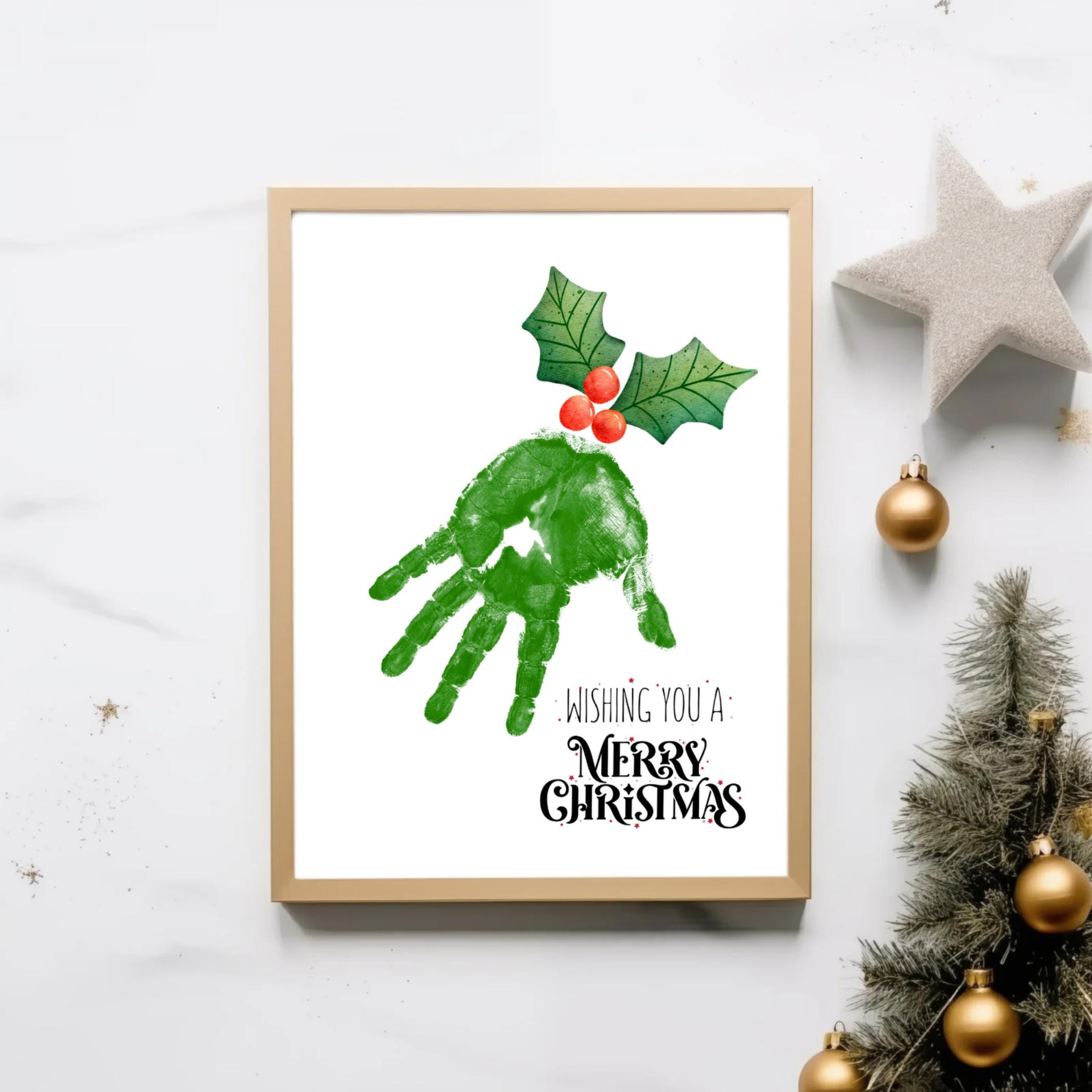 Merry Christmas Handprint Craft DIY, Holly Preschool Toddler Handprint ...