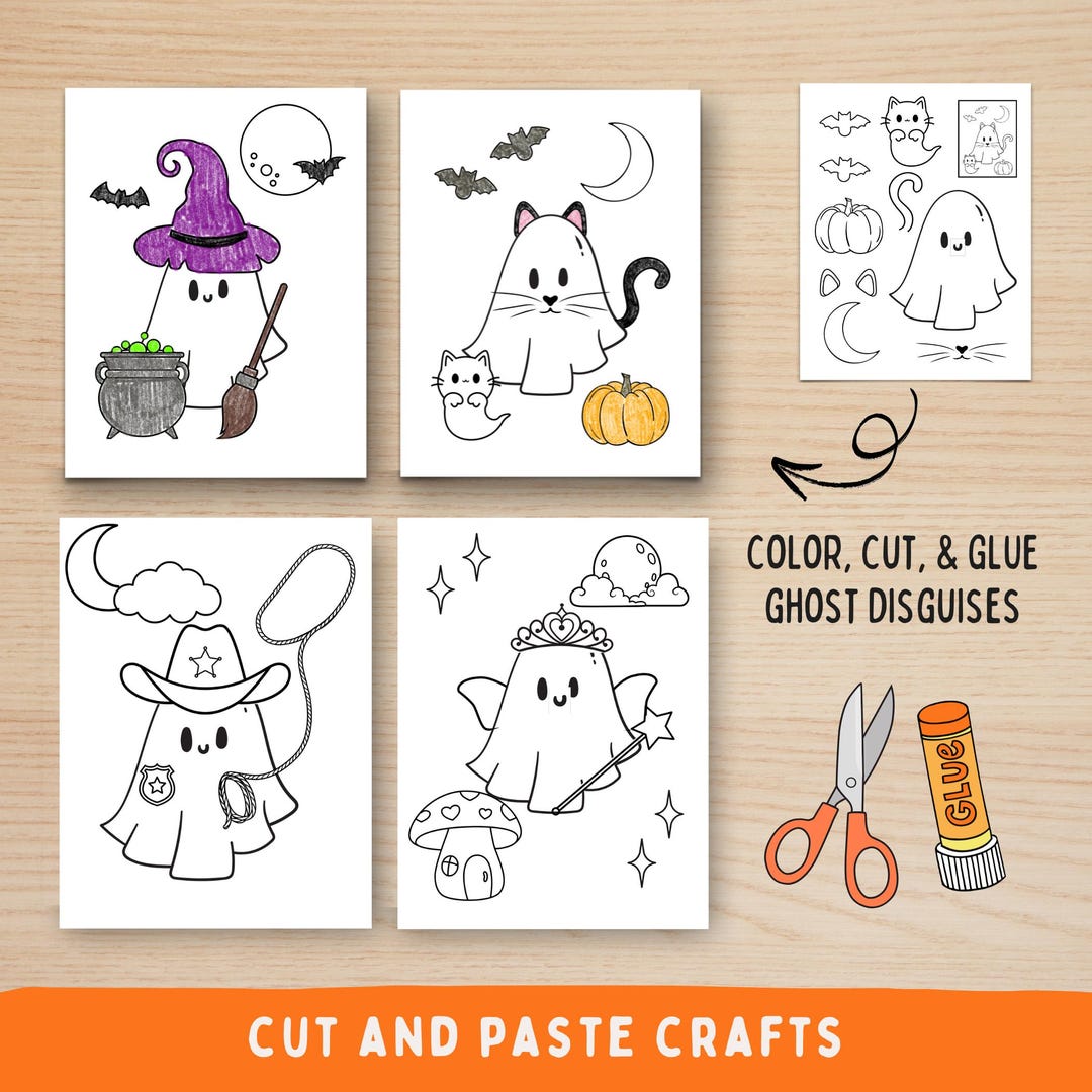 Halloween Cut and Paste Craft Kits, Disguise A Ghost Cut and Glue ...