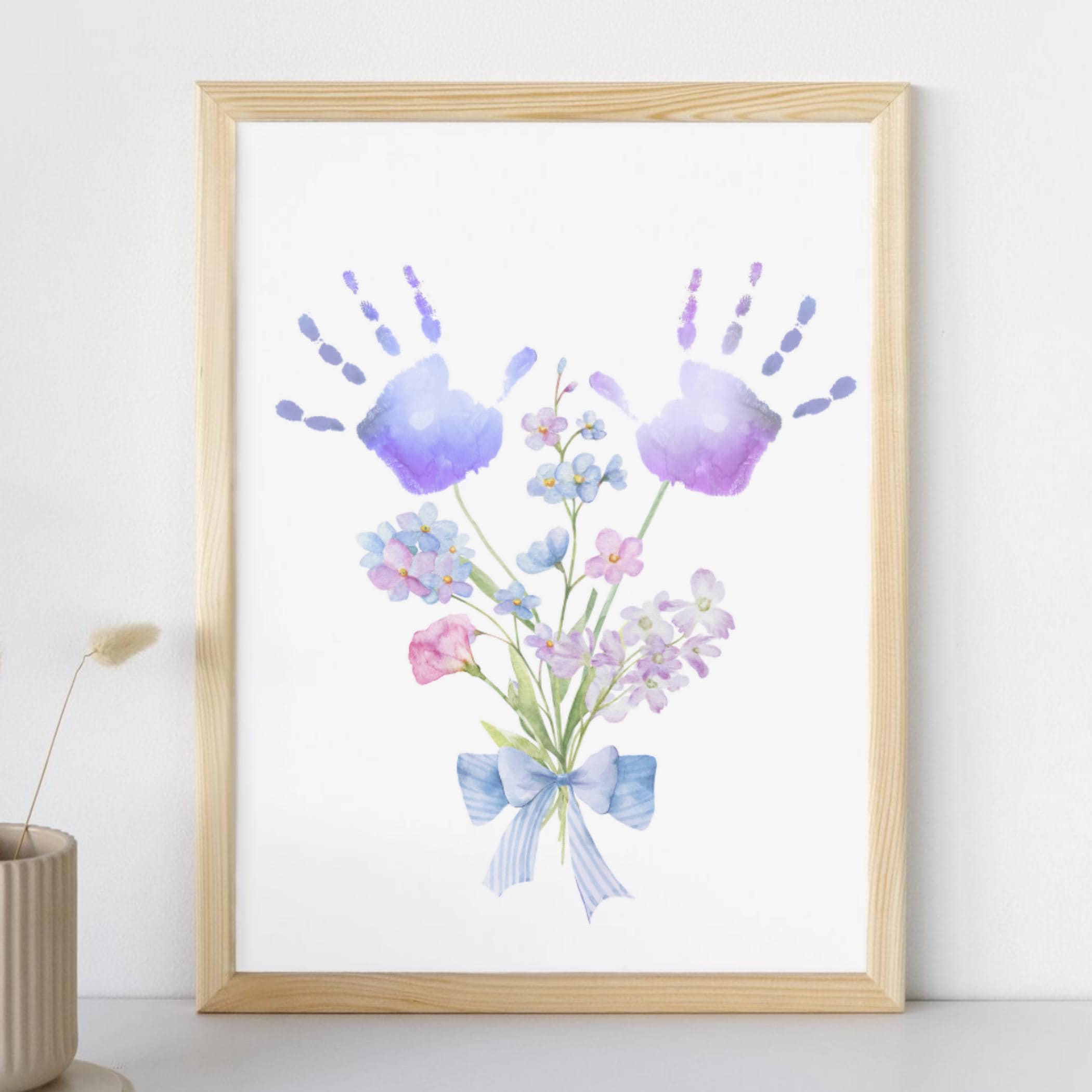Summer Flower Bouquet Handprint Art Craft DIY, Watercolor Spring Floral ...