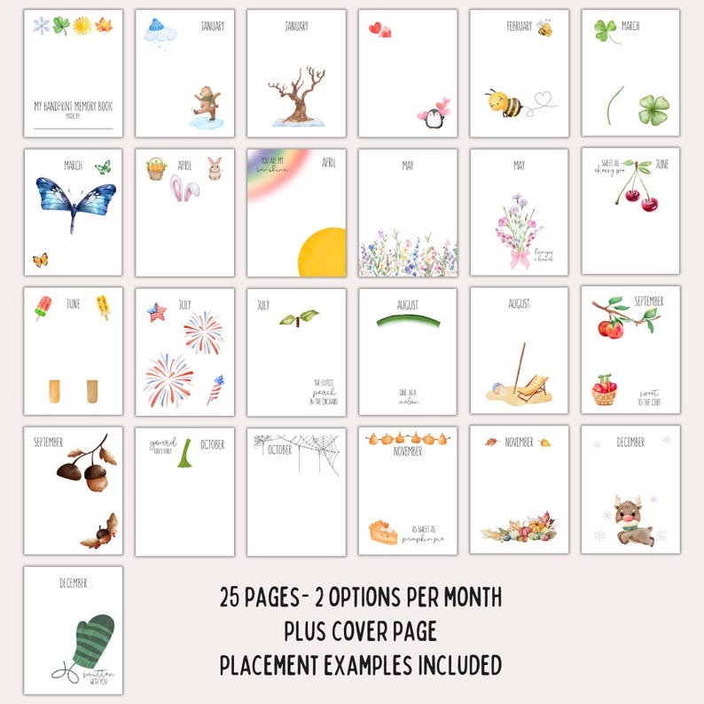 12 Months of Handprint Art, Handprint Memory Book by Month, Toddler ...