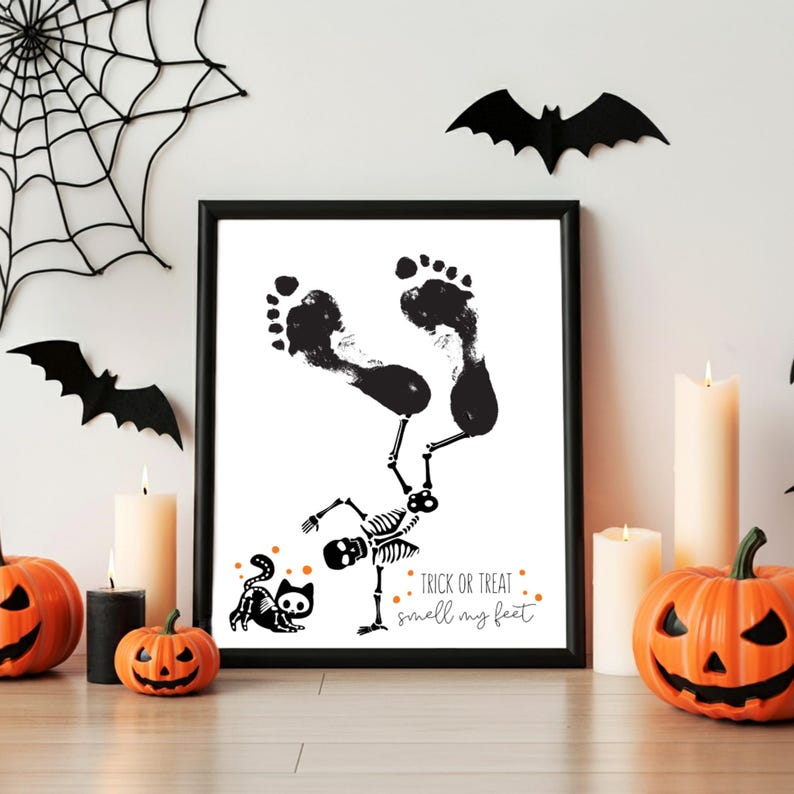 Trick or Treat Smell My Feet Baby Craft, Skeleton Halloween Footprint ...