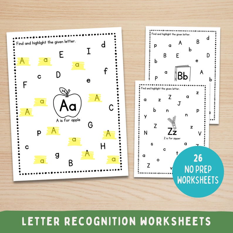 A to Z Letter Recognition Worksheets, Find the Letter of the Alphabet ...