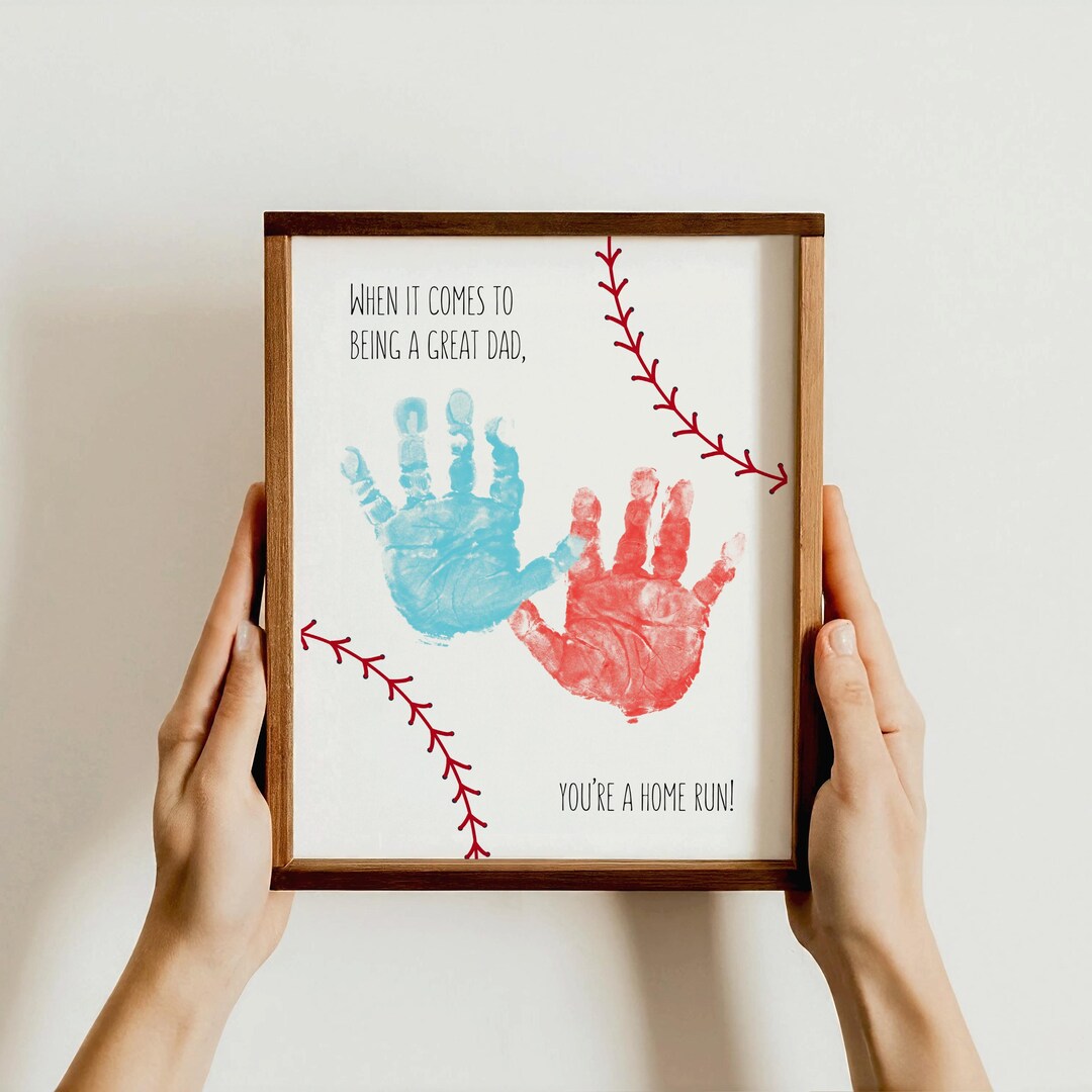 Home Run Handprint Art Craft DIY, Fathers Day Baseball Handprint Craft ...
