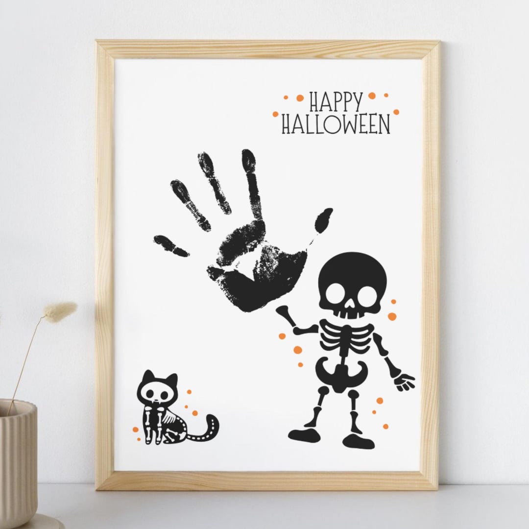 Halloween Skeleton Handprint Craft, Happy Halloween Handprint Keepsake ...