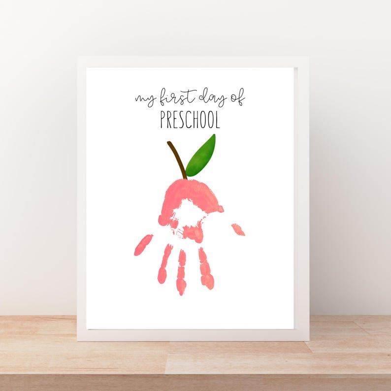 First Day of Preschool Handprint Craft, Apple Back to School Keepsake ...